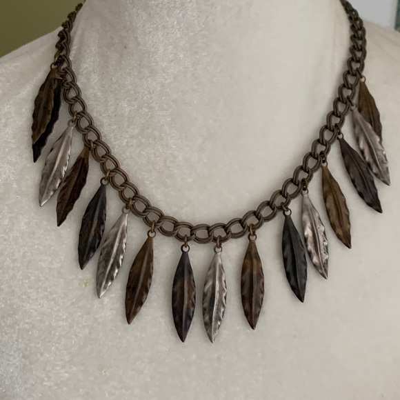 Vintage | Jewelry | Vintage Boho Multi Metal Dangle Leaves Necklace ...